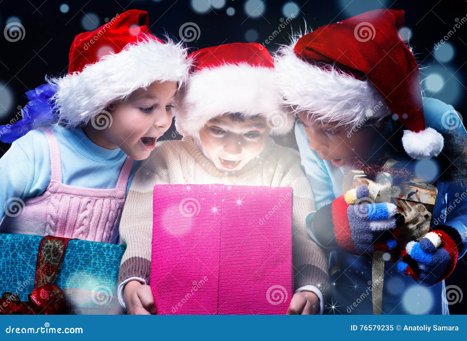 Kids Open a Magic Present Box Stock Image - Image of happy, excited ...