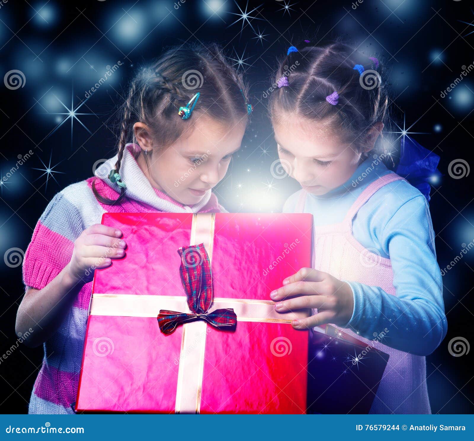 Kids Open a Magic Present Box Stock Photo - Image of group, emotion ...