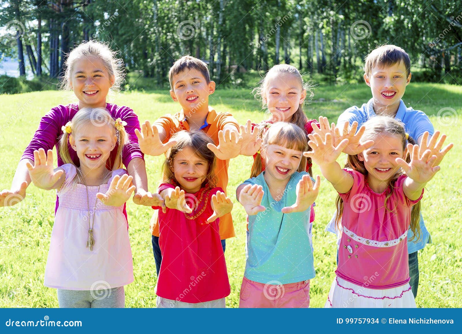 Kids outside in park stock photo. Image of casual, sunny - 99757934