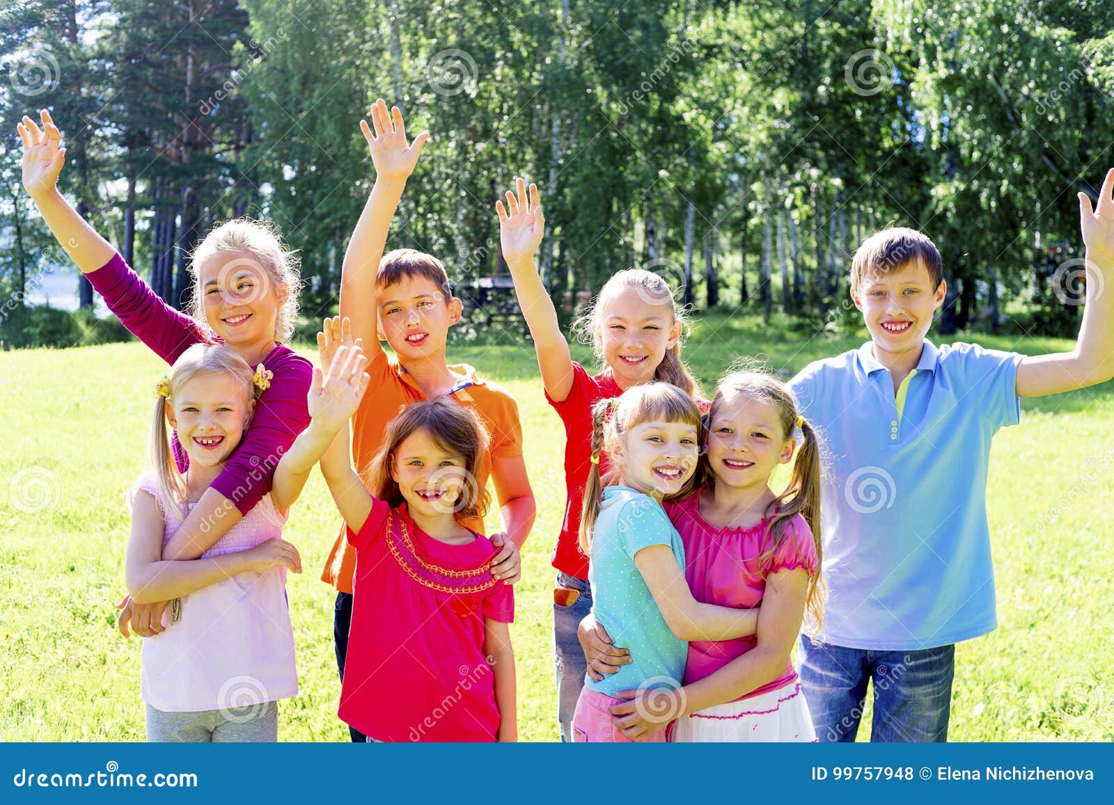 Kids outside in park stock photo. Image of smile, happy - 99757948