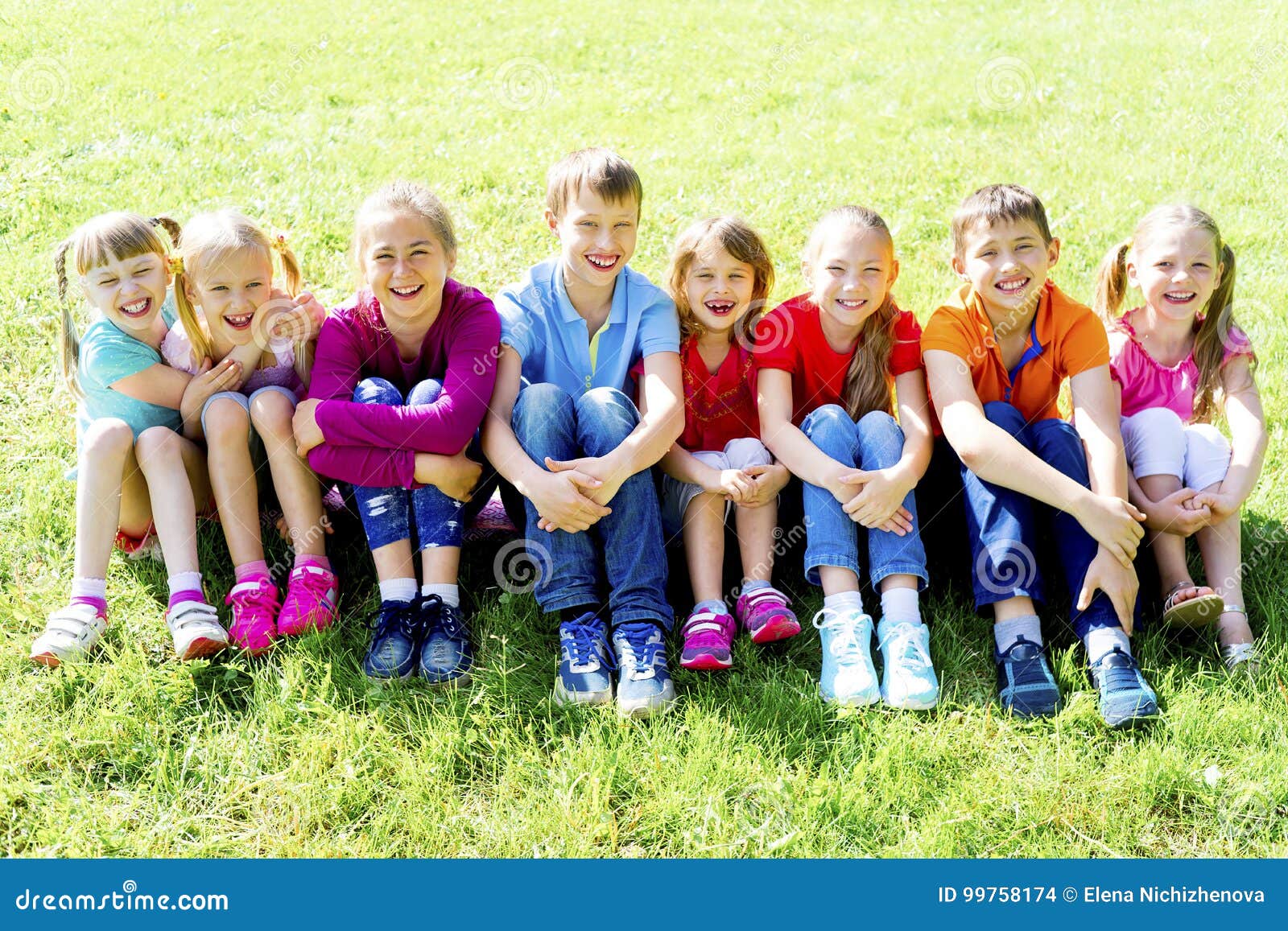 Kids outside in park stock photo. Image of summer, grass - 99758174