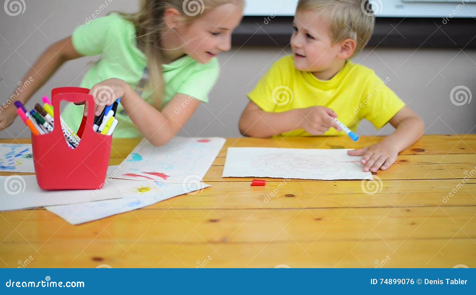 Kids painting with pencils stock footage. Video of paint - 74899076