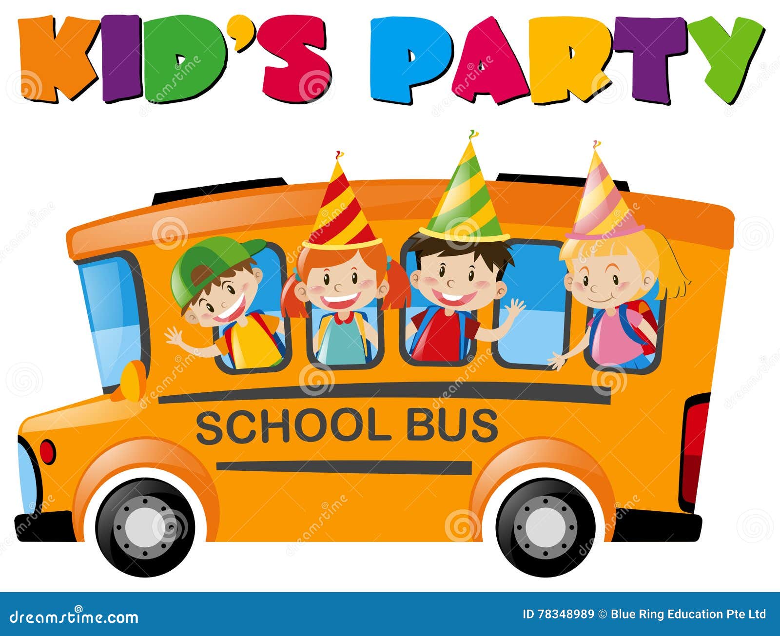Kids with Party Hats on the Bus Stock Vector - Illustration of clipping ...