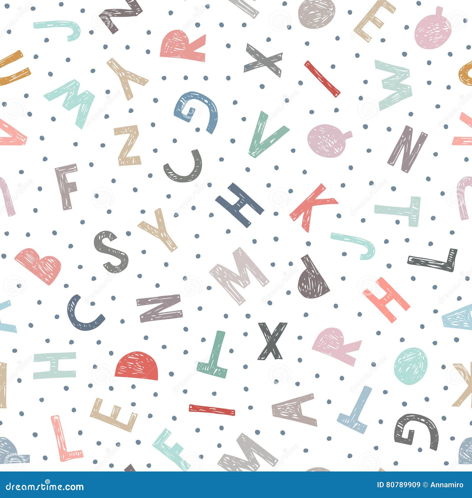Kids Pattern of Letters in Doodle Style. Stock Vector - Illustration of ...