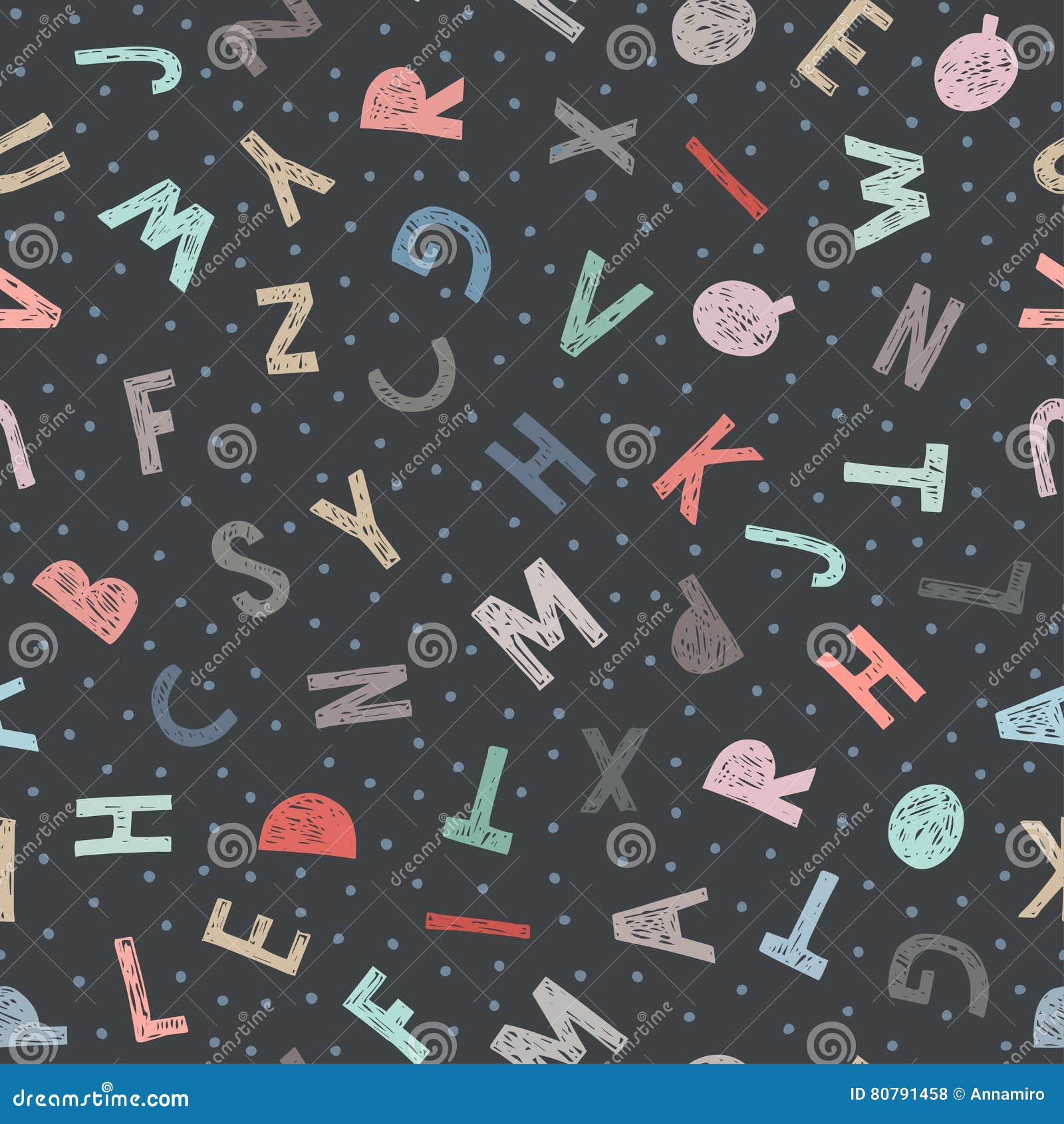 Kids Pattern of Letters in Doodle Style. Stock Vector - Illustration of ...