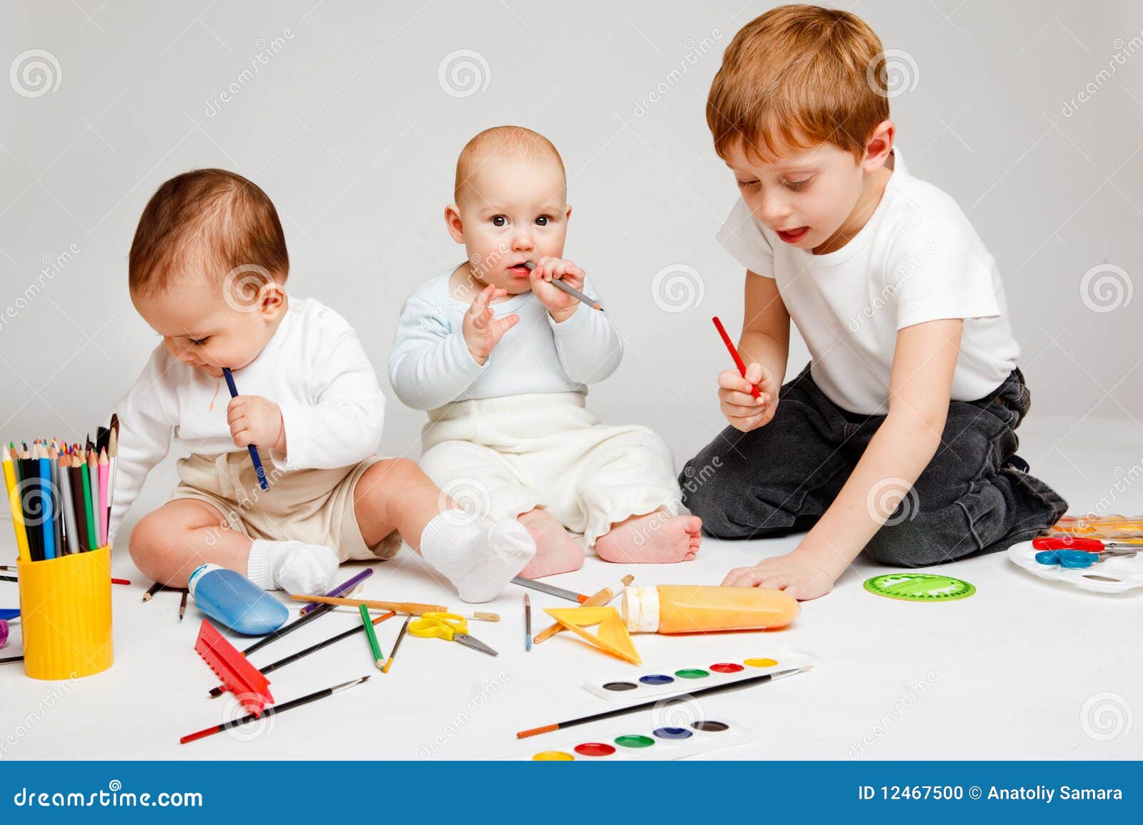 Kids and pencils stock photo. Image of gray, crayon, happiness - 12467500