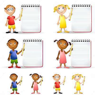 Kids with Pencils Notepads stock illustration. Illustration of children ...