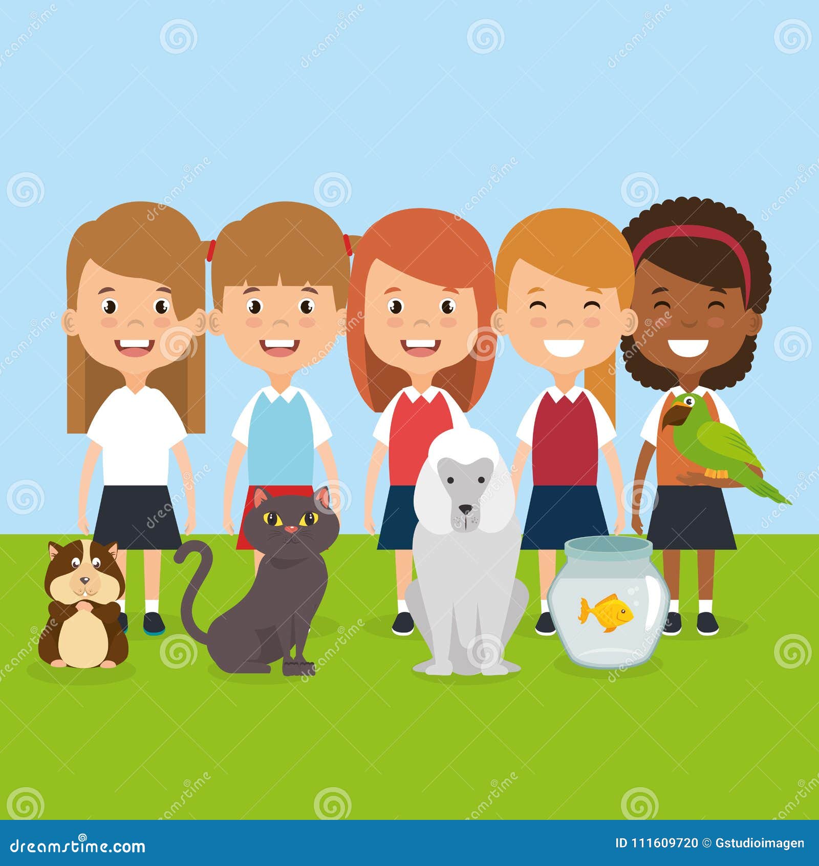 Kids with pets characters stock vector. Illustration of leisure - 111609720