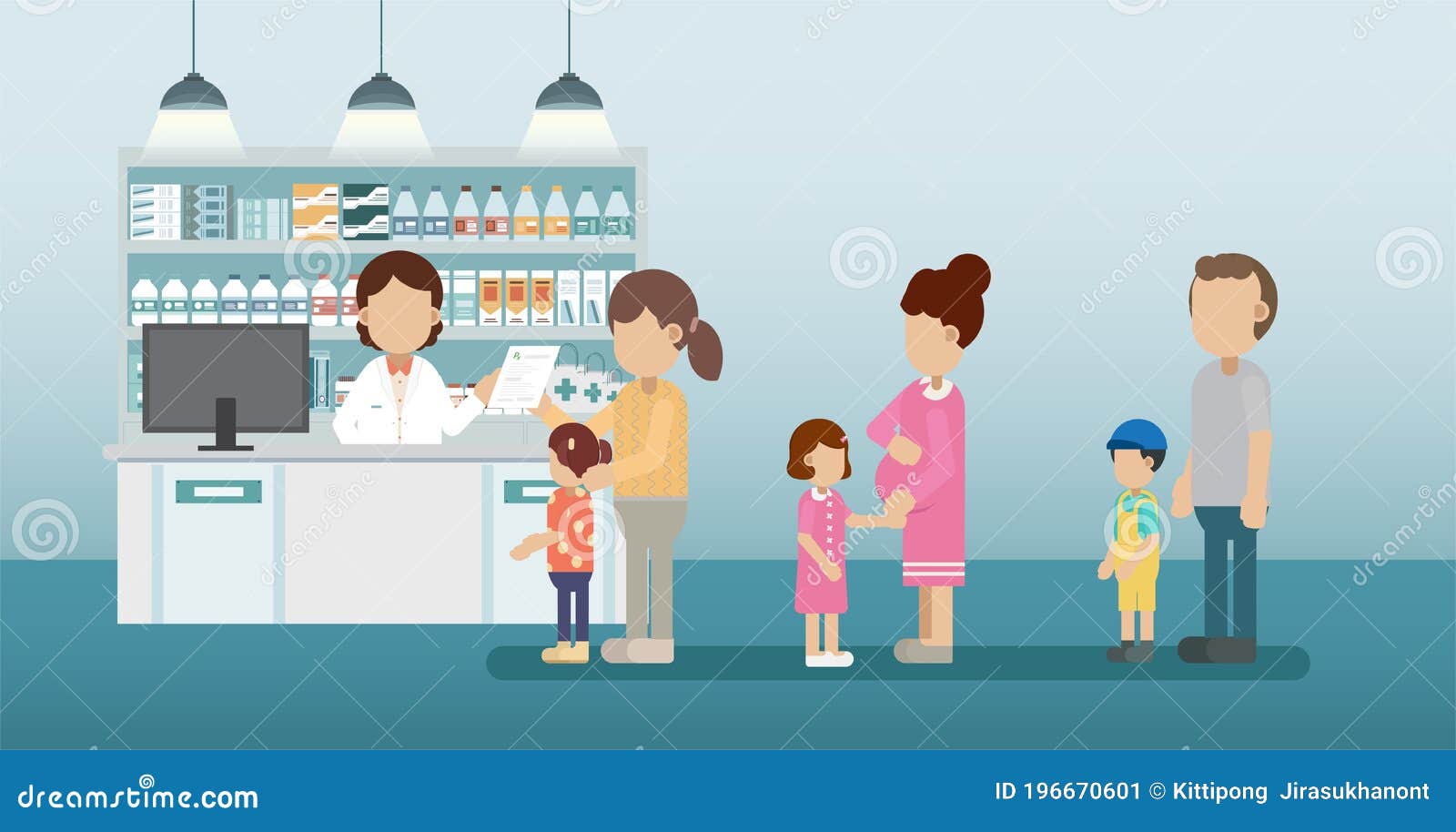 Kids in pharmacy stock vector. Illustration of computer - 196670601