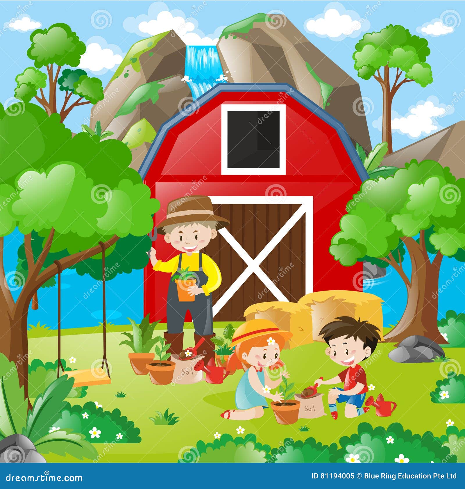 Kids Planting Tree in the Garden Stock Illustration - Illustration of ...