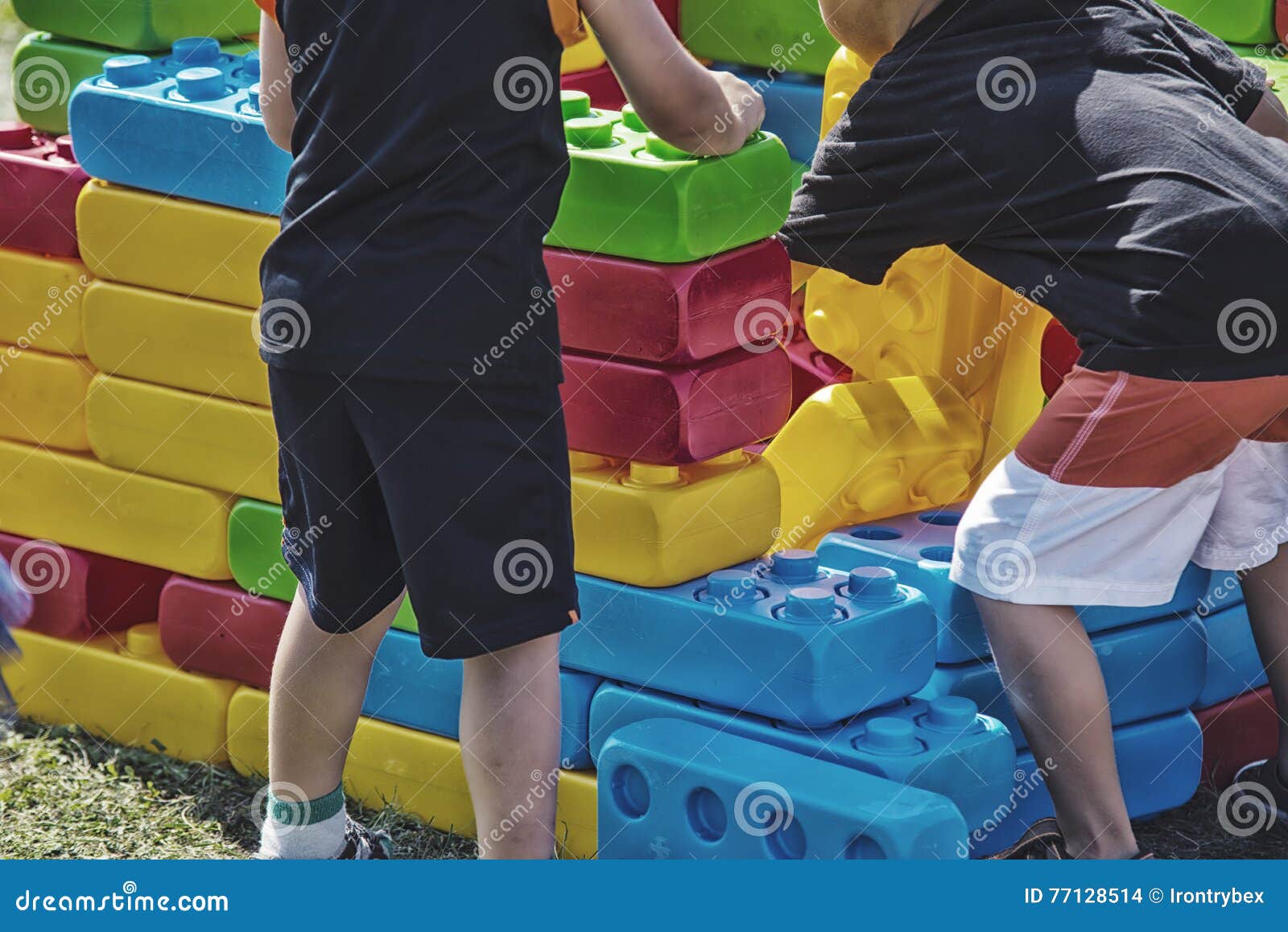 Kids Play with Bricks in the Garden, Hdr Effect Stock Photo - Image of ...