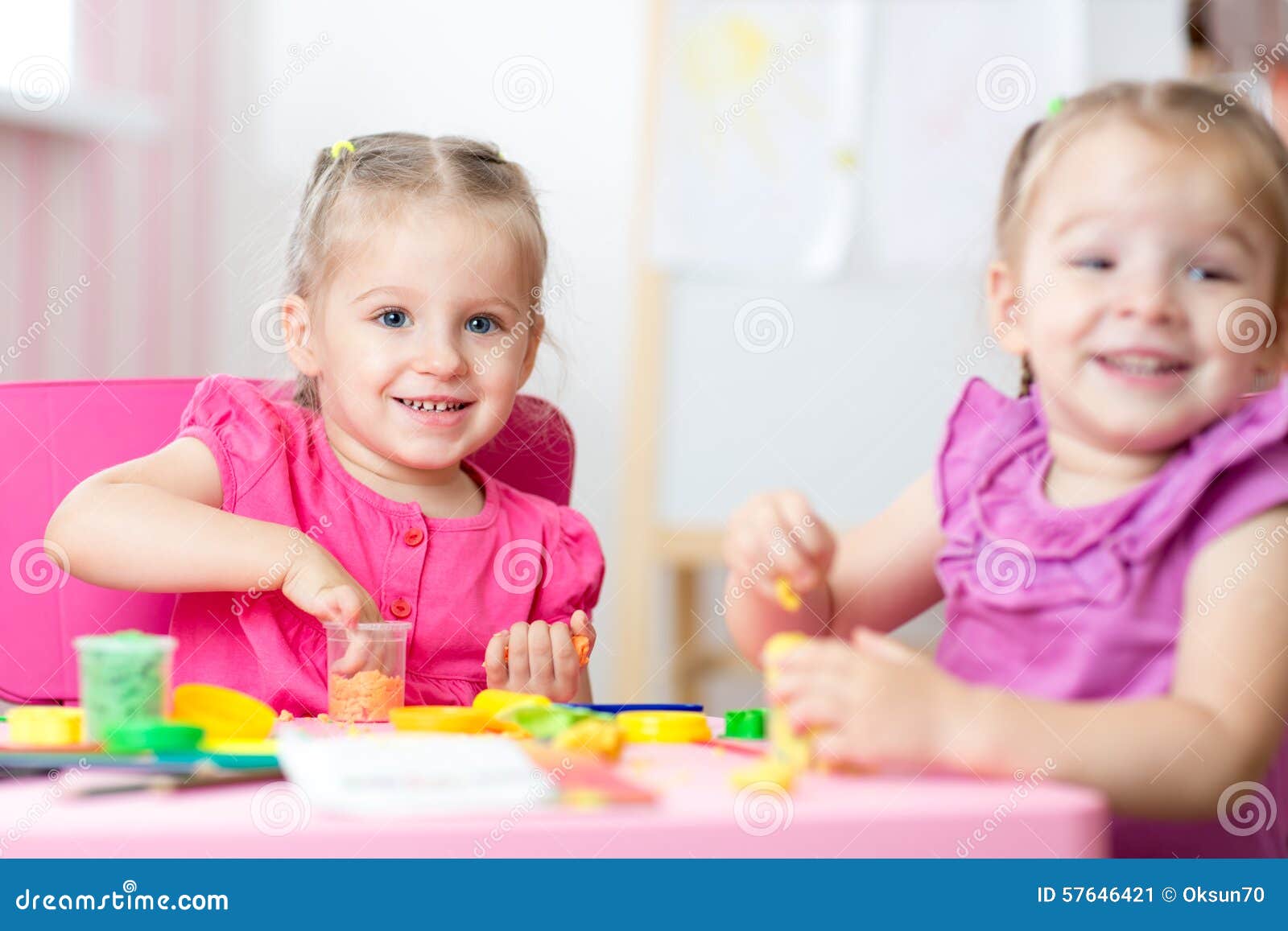 Kids with Play Clay at Home Stock Image - Image of girls, child: 57646421