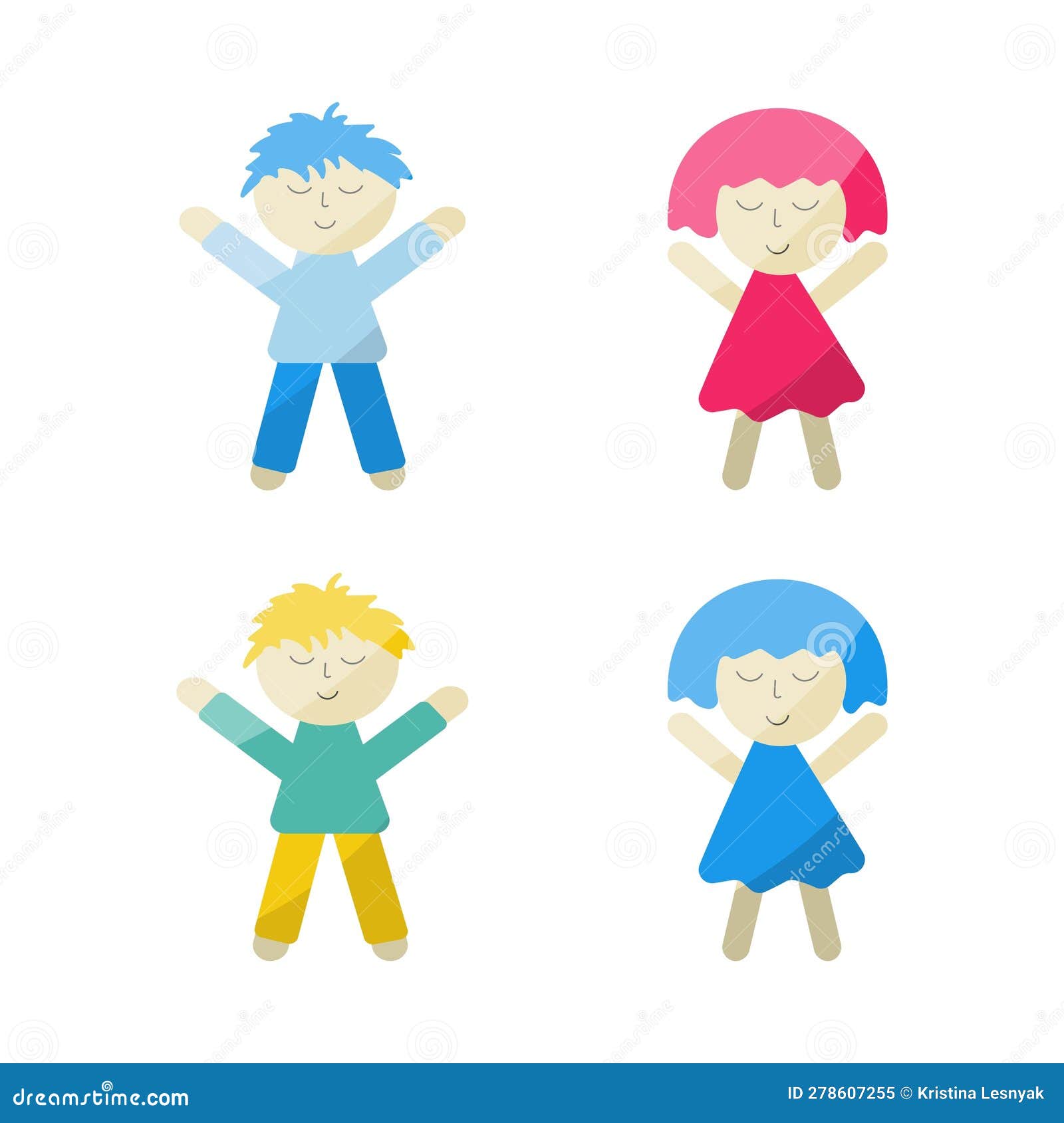 Kids Play Color Dolls Fun Set Elements Stock Vector - Illustration of ...
