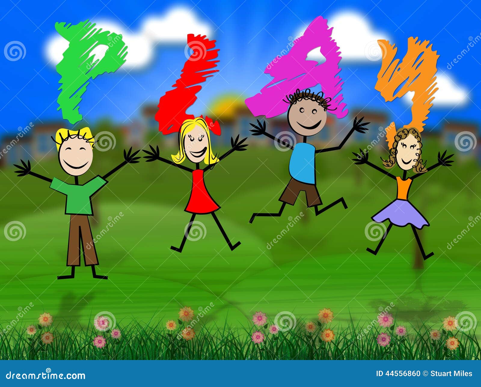 Kids Play Means Free Time and Youngster Stock Illustration ...