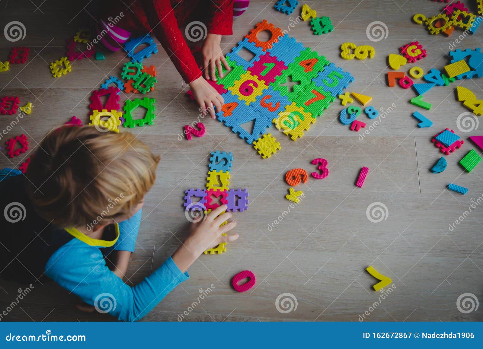 Kids Play with Number Puzzle, Learn Math Stock Image - Image of small ...