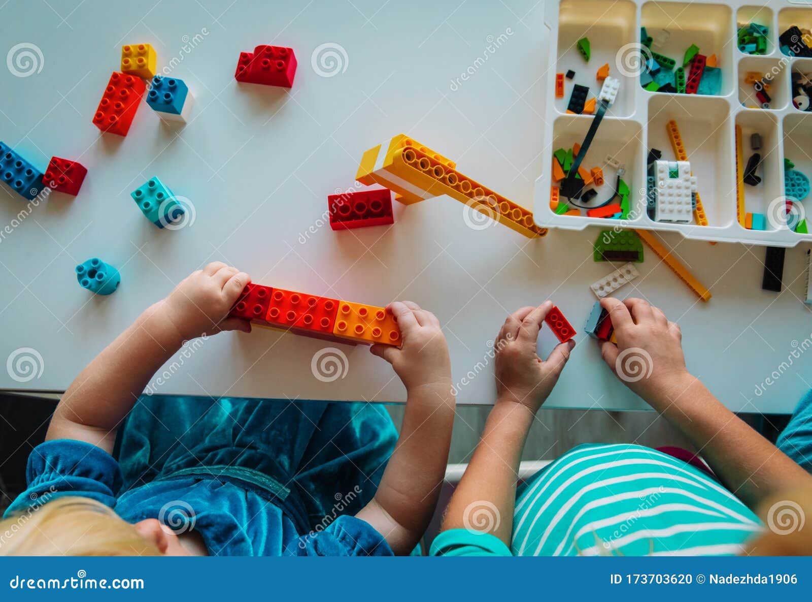 Kids Play with Plastic Blocks, Learning Concept Stock Photo - Image of ...