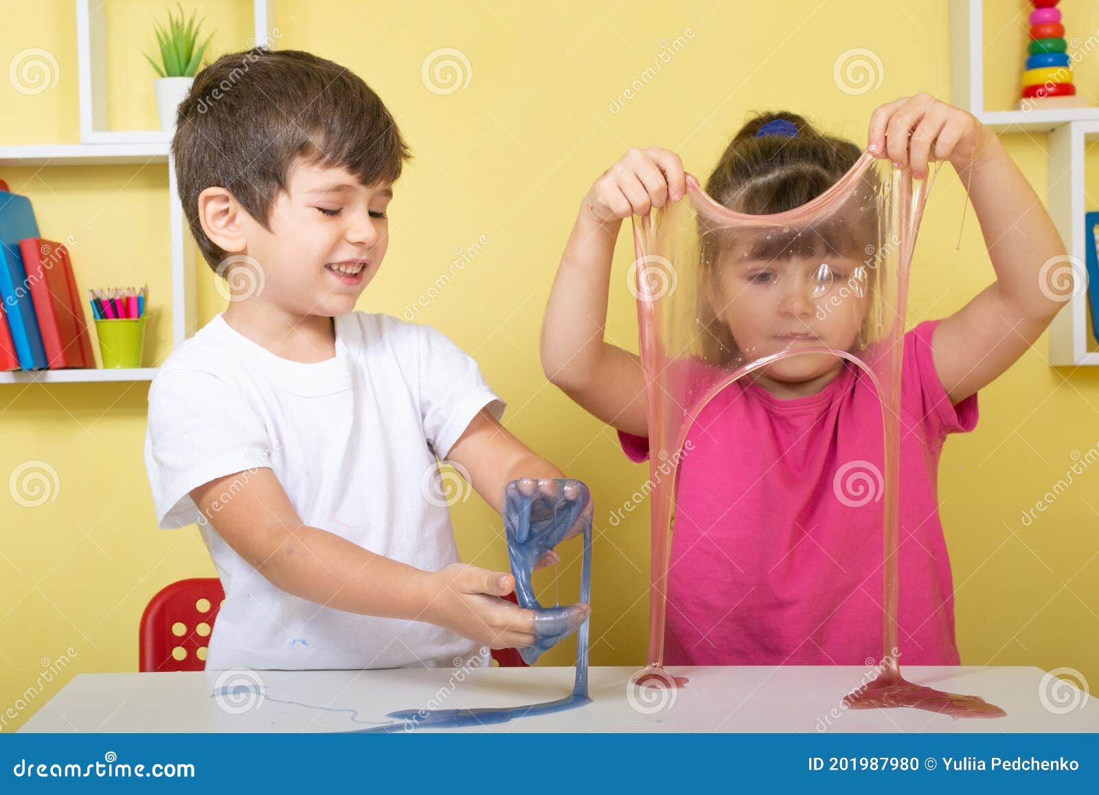 Kids play with slime. stock photo. Image of food, child - 201987980