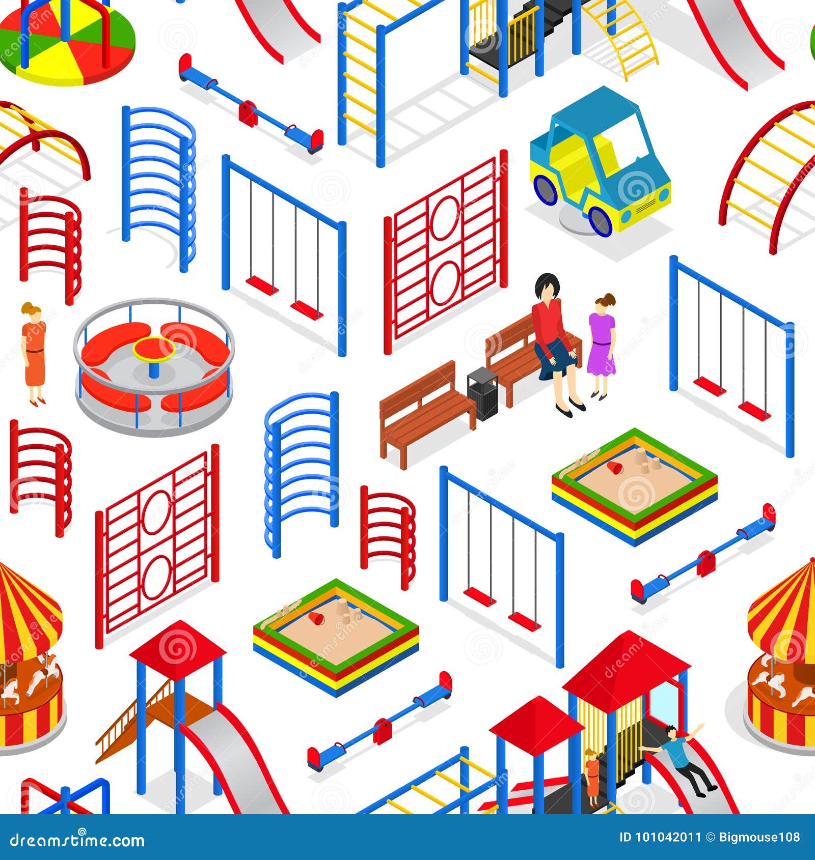 Kids Playground Background Pattern on a White Isometric View. Vector ...