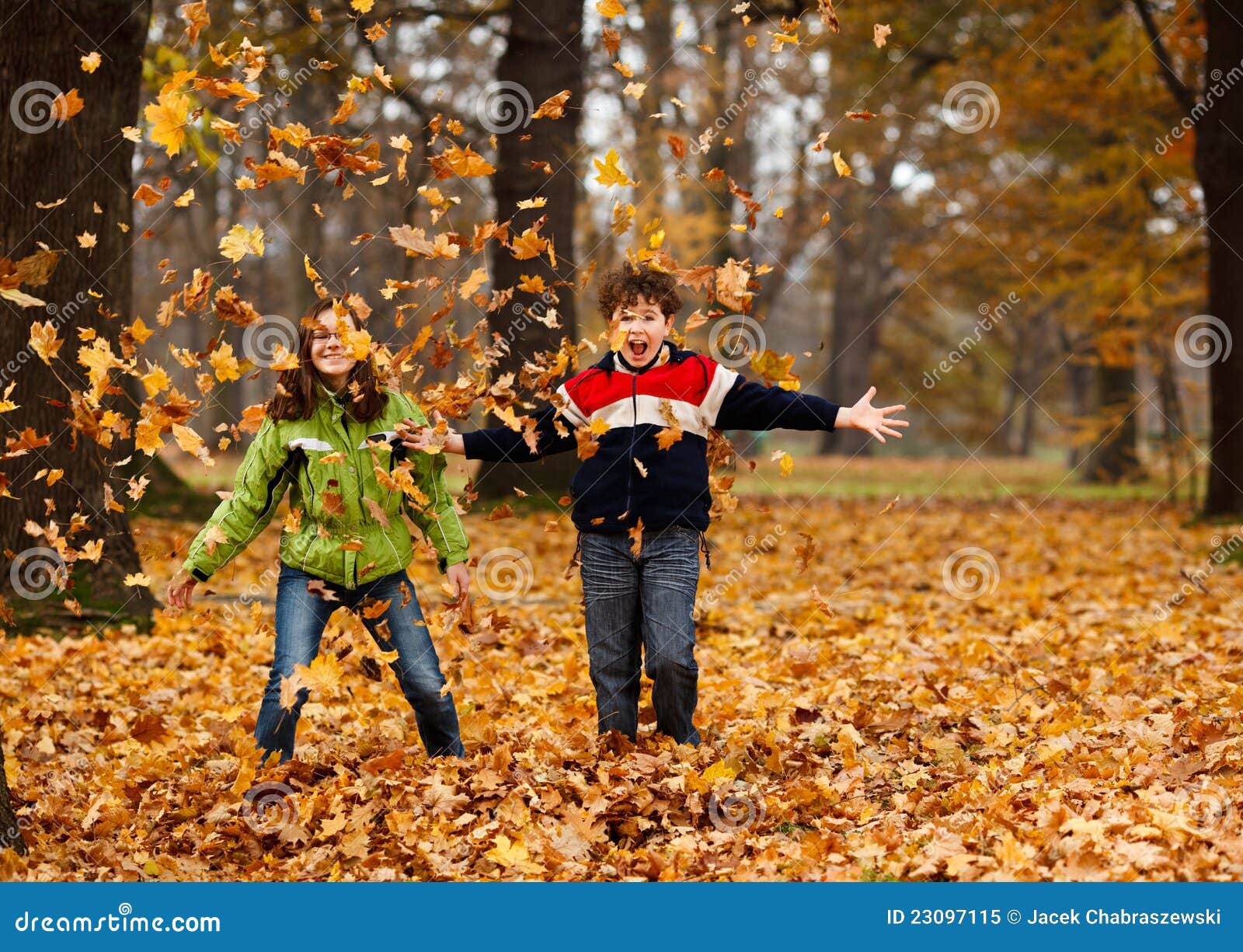 Kids Playing in Autumn Park Stock Image - Image of beauty, colorful ...