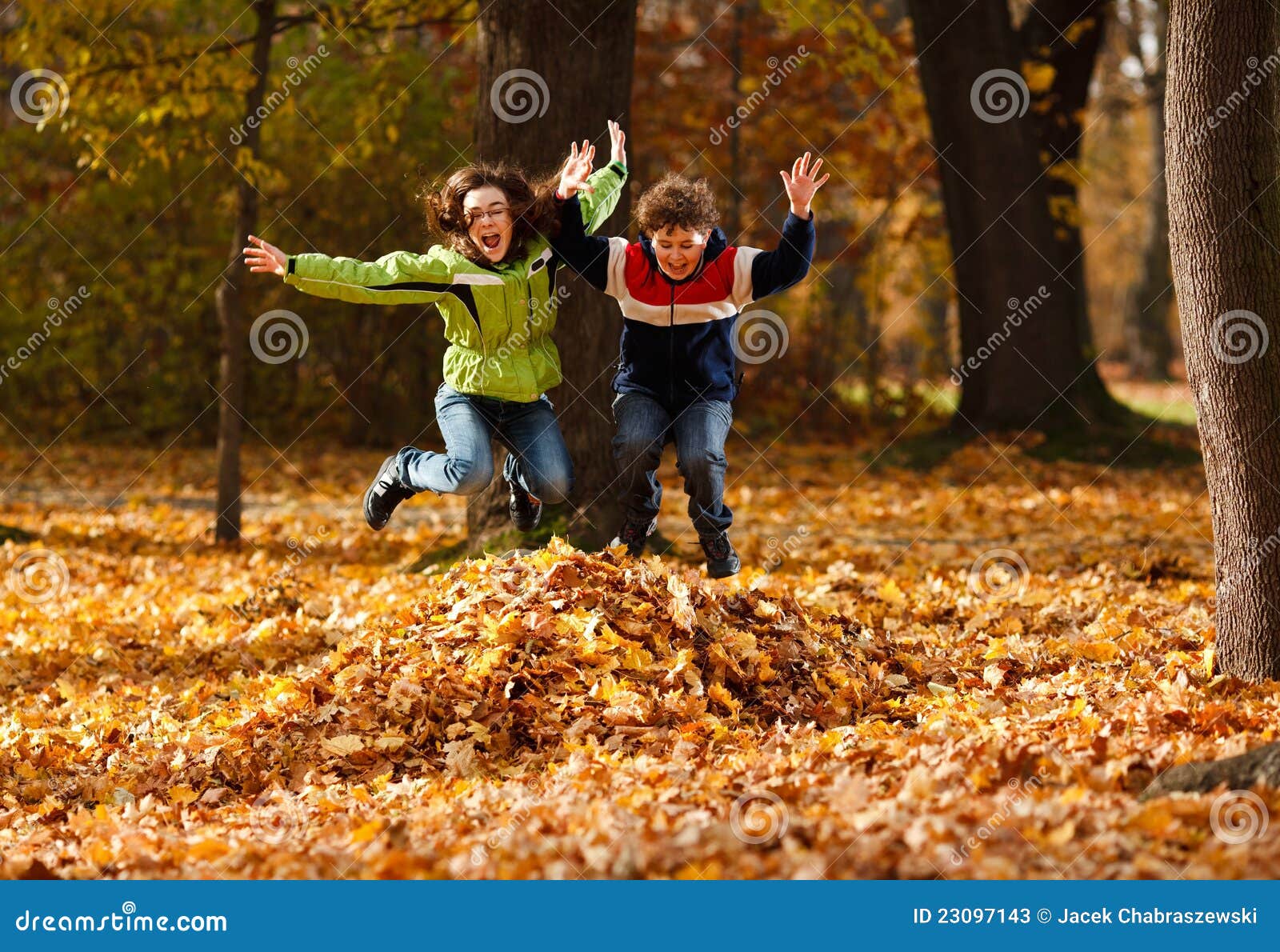 Kids Playing in Autumn Park Stock Image - Image of park, girl: 23097143