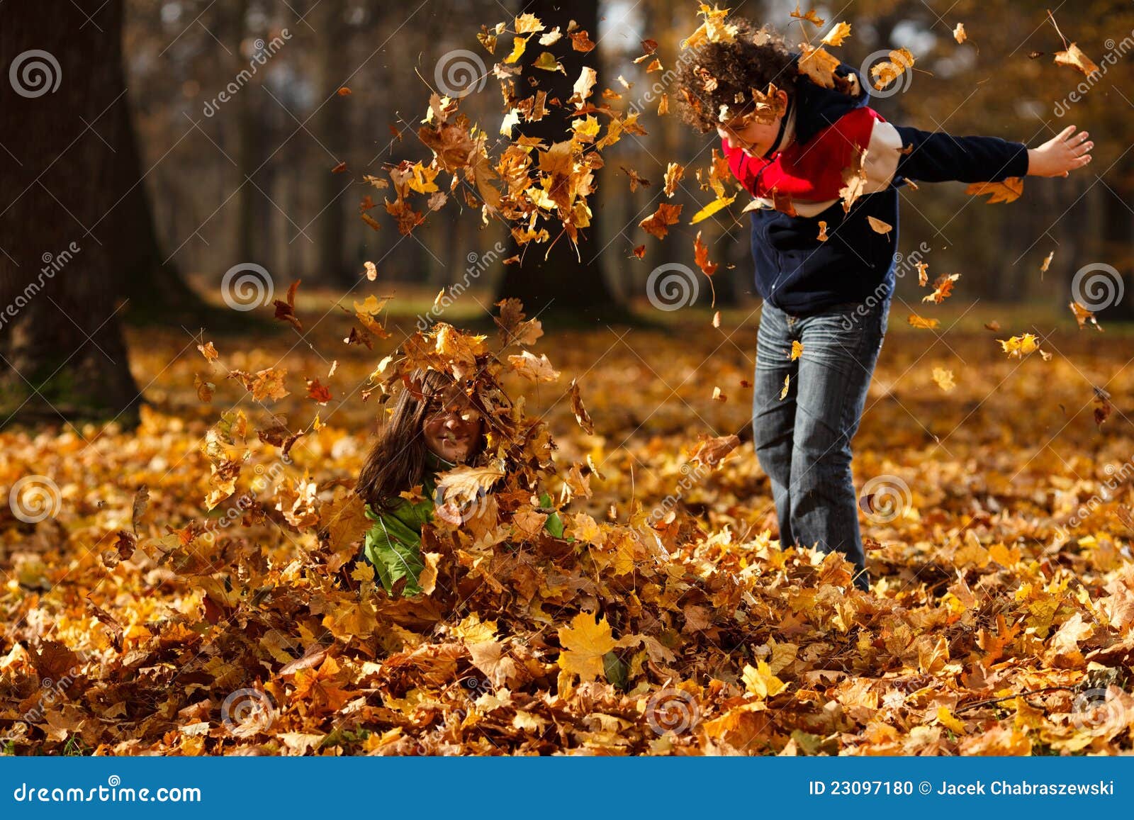 Kids Playing in Autumn Park Stock Photo - Image of fall, colorful: 23097180