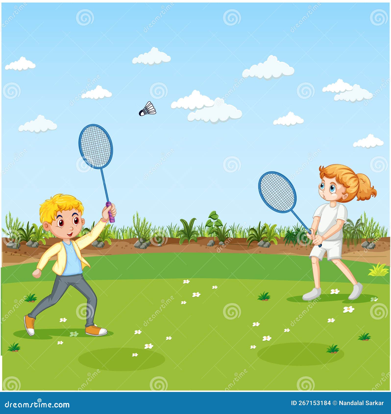 Kids Playing Badminton stock illustration. Illustration of racket ...