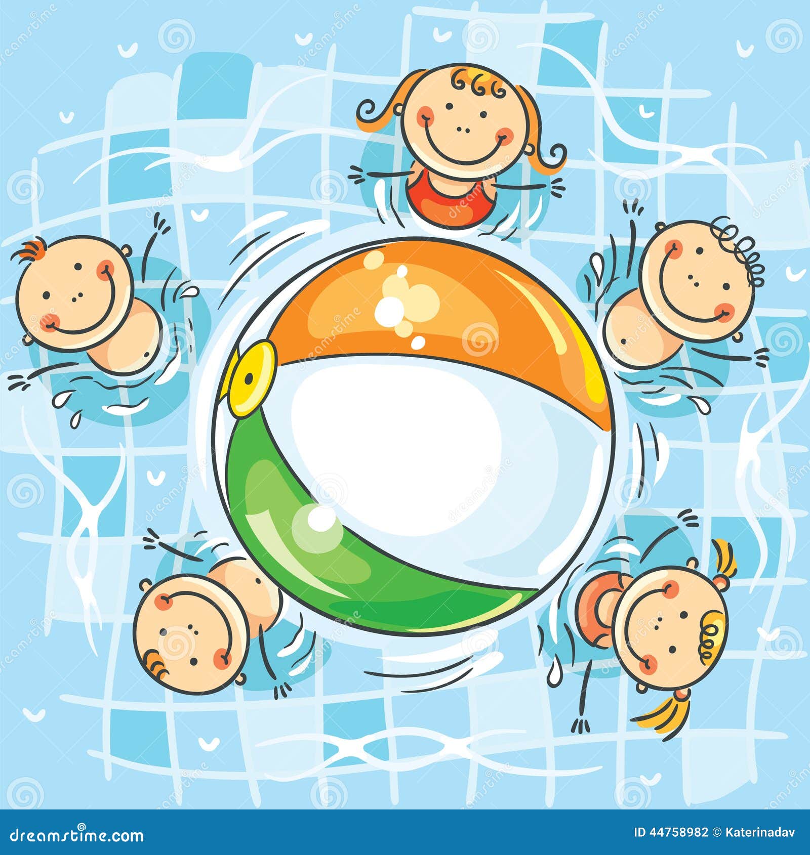 Kids Playing Ball in the Swimming Pool Stock Vector - Illustration of ...
