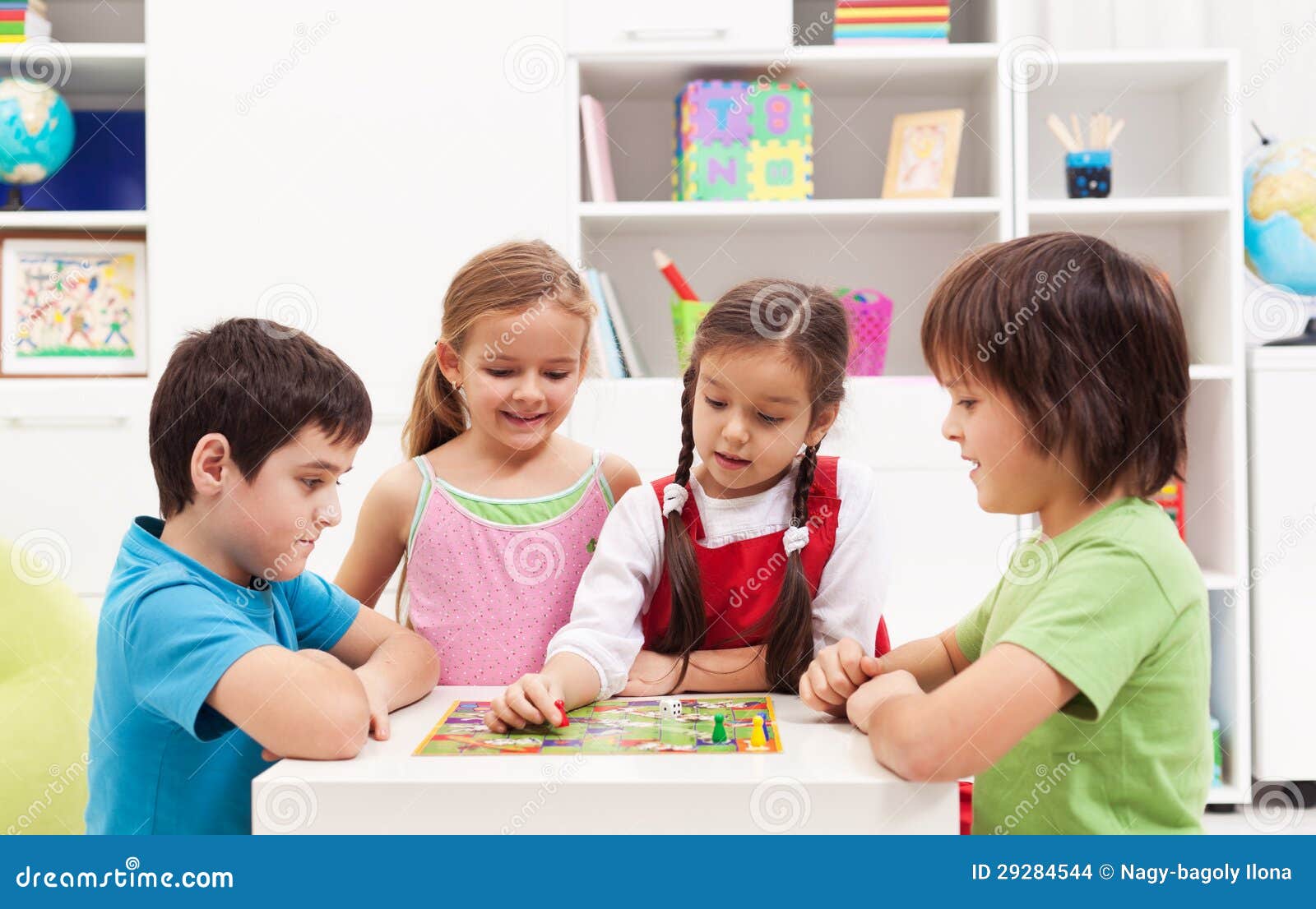 Kids Playing Board Game in Their Room Stock Photo - Image of girl ...