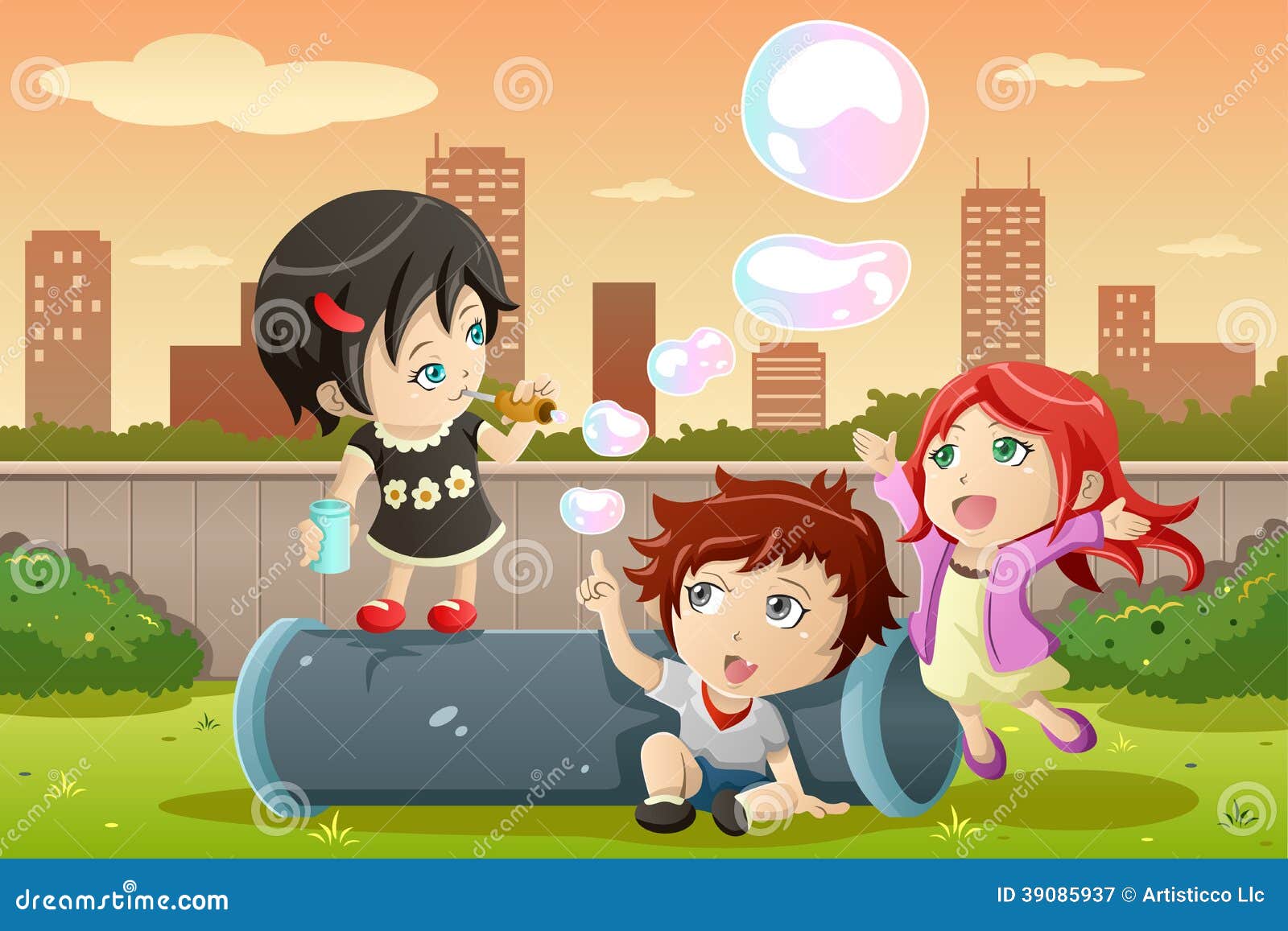 Kids playing bubbles stock vector. Illustration of young - 39085937