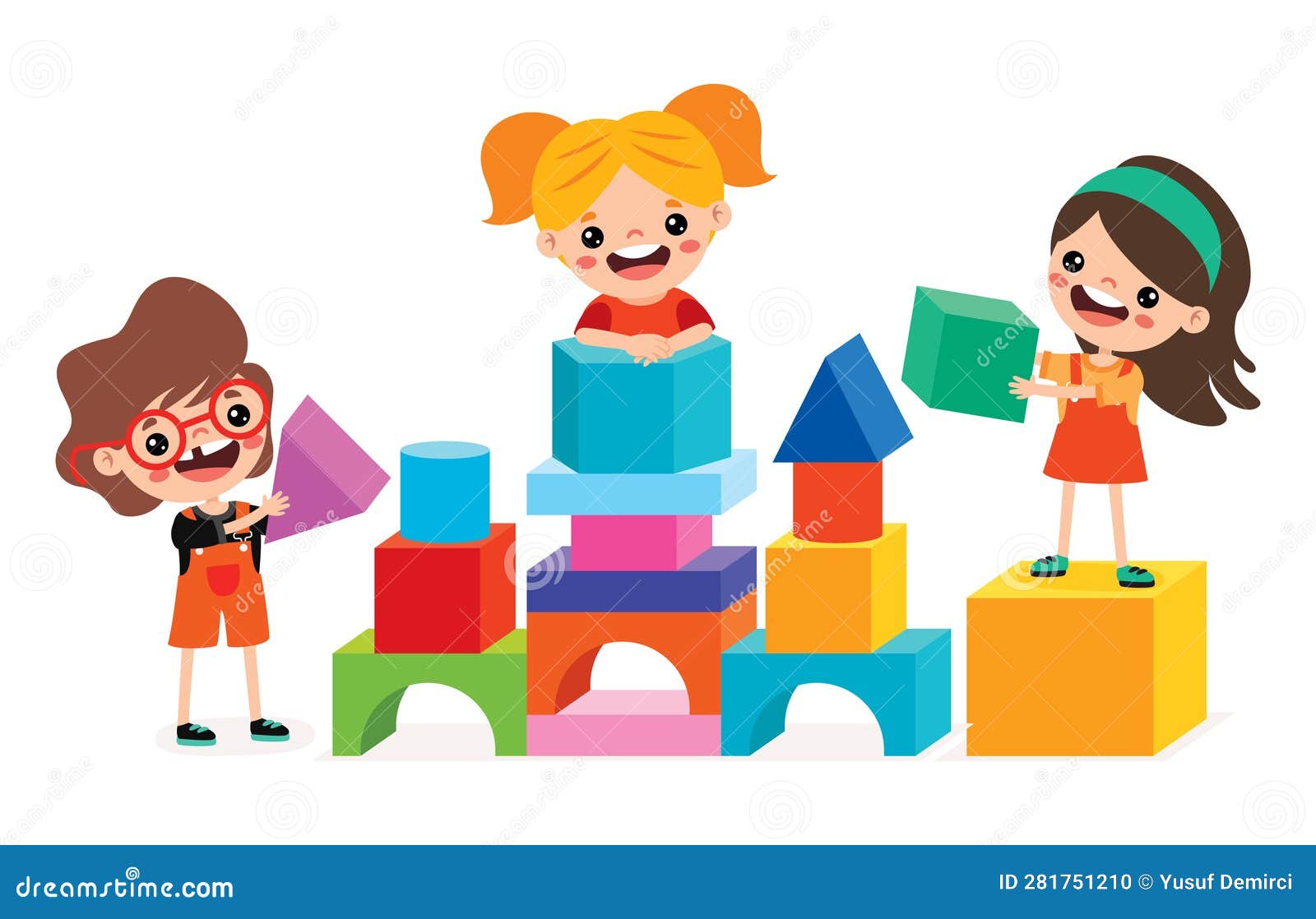 Kids Playing with Building Blocks Stock Illustration - Illustration of ...