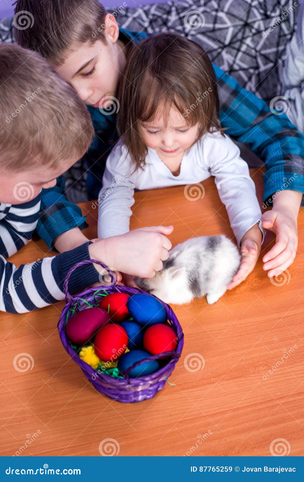 Kids Playing with Bunny on Easter Stock Image - Image of smile, paint ...