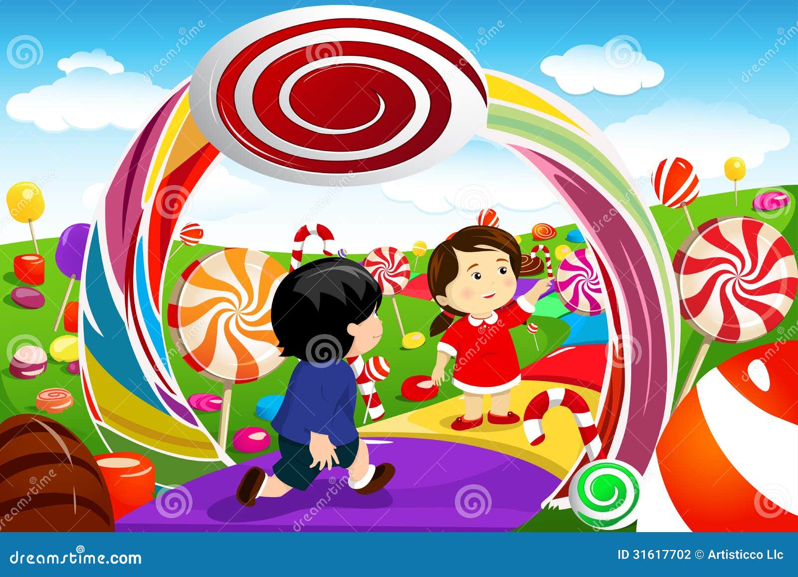 Kids Playing in a Candy Land Stock Vector - Illustration of kids ...