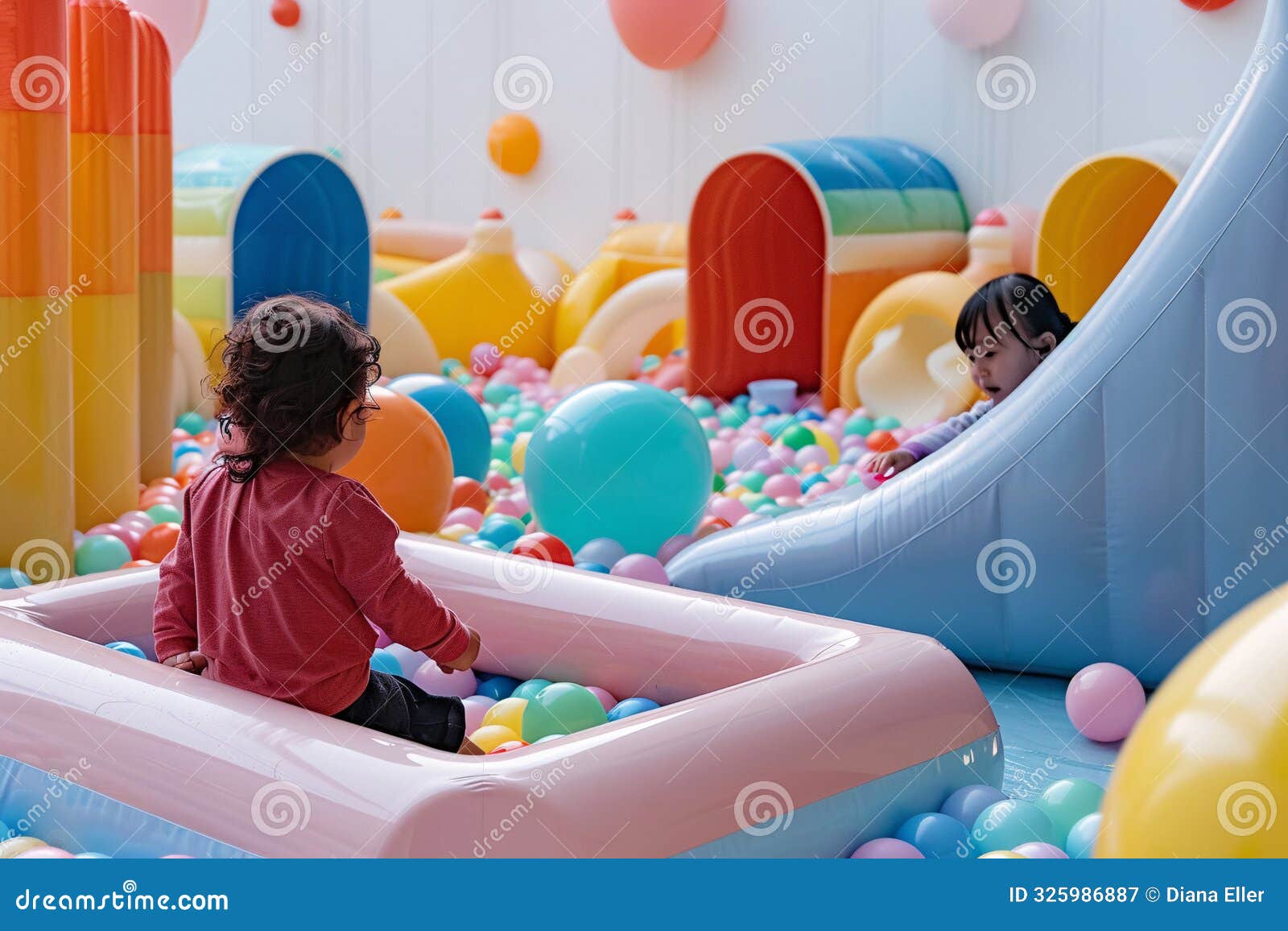 Kids Playing in Center with Ball Pool Stock Illustration - Illustration ...