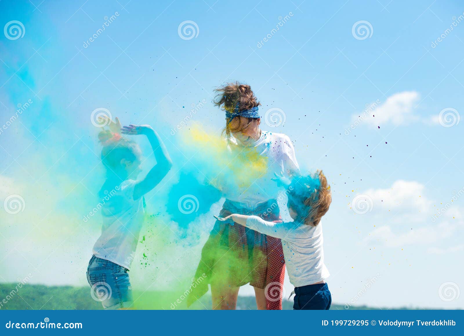 Kids Playing with Colored Splash Powder and Color Dust. Stock Image ...