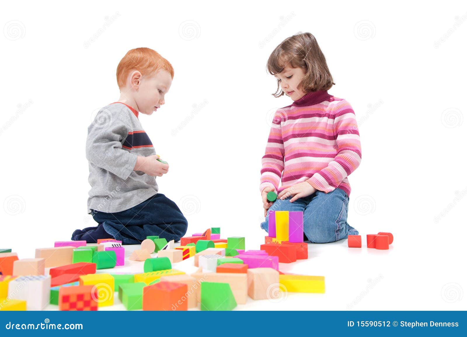 Kids Playing with Colorful Blocks Stock Photo - Image of blocks ...