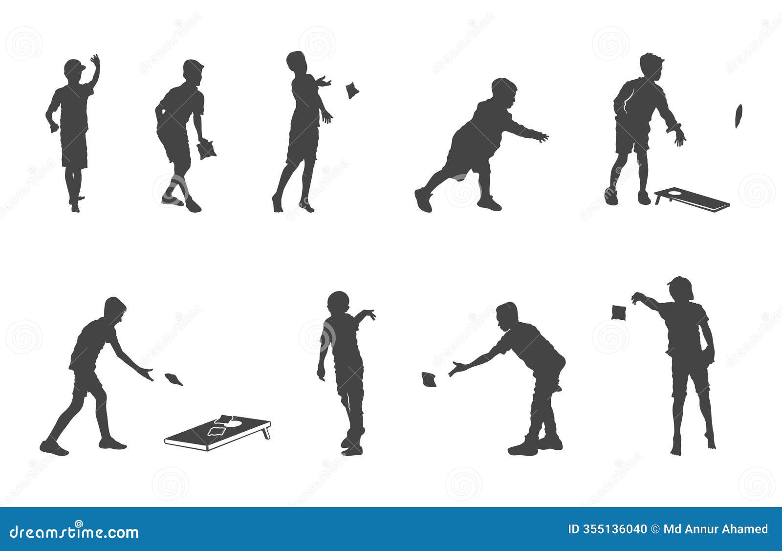 Kids Playing Cornhole Silhouette, Kids Playing Cornhole Vectors, Child ...