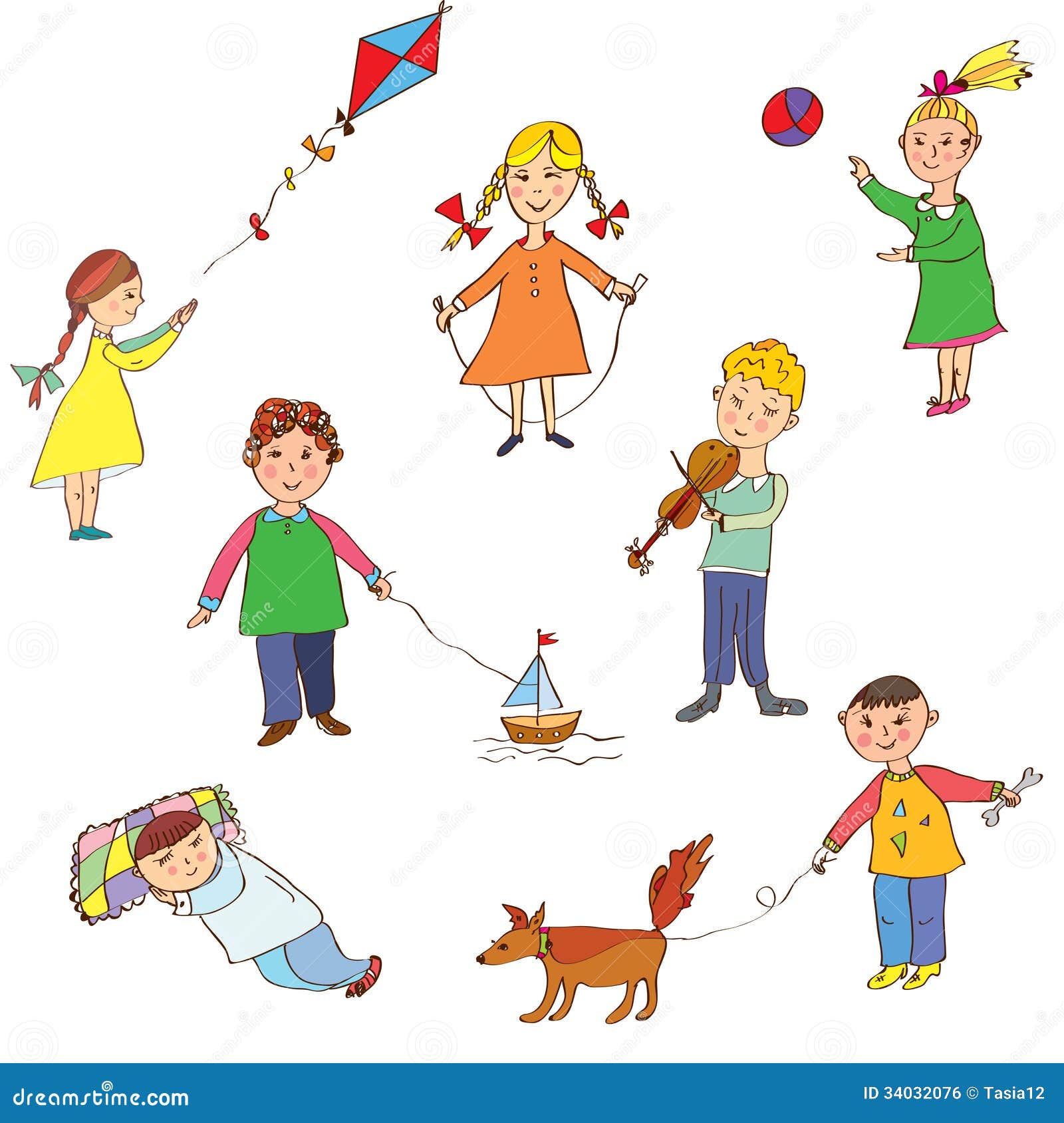 Kids playing cute cartoons stock vector. Illustration of positive ...