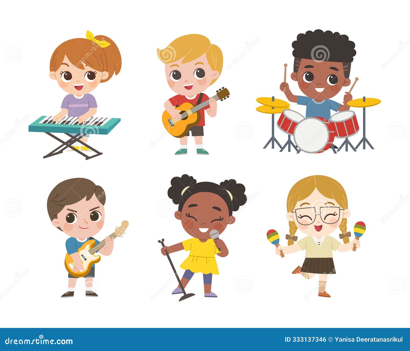 Kids Playing Different Musical Instruments. Stock Illustration ...