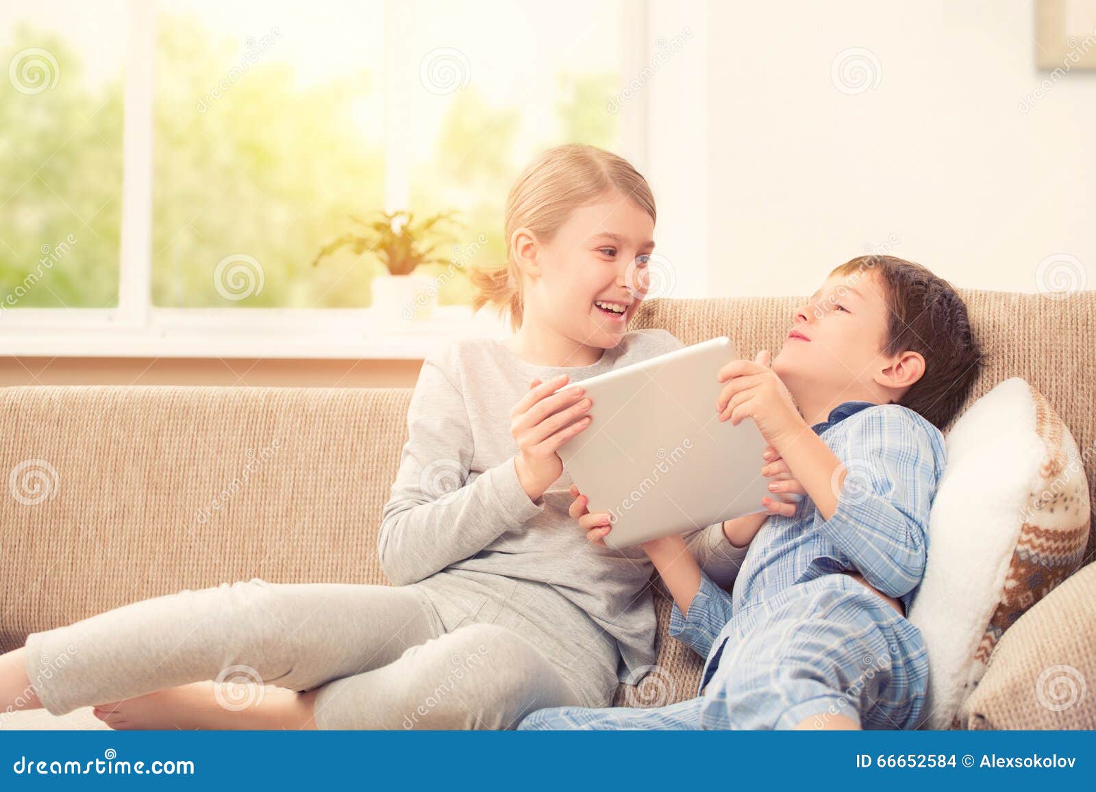 Kids Playing with Digital Tablet Stock Photo - Image of play, childhood ...
