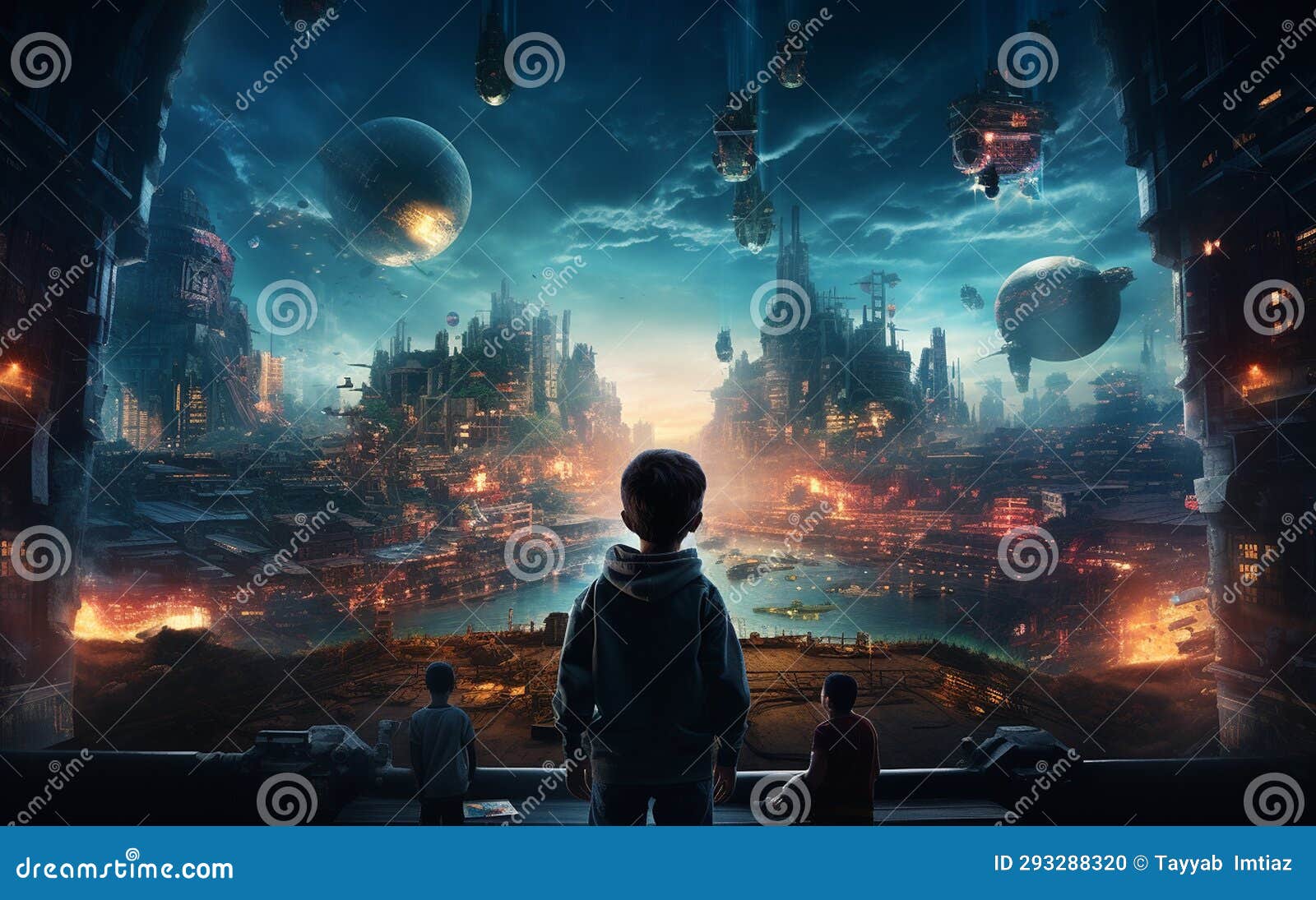 Kids Playing A Futuristic Advanced Game: Back View" Generative AI ...