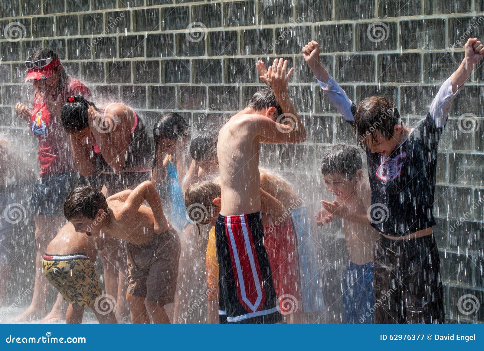Kids Playing Having Fun Under Waterfall Editorial Photography - Image ...