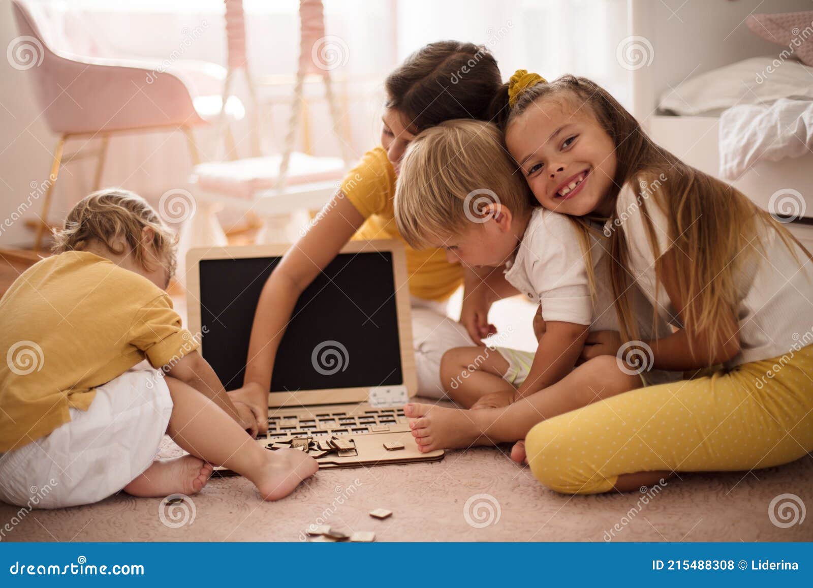 Kids Playing Interactive Games Stock Photo - Image of bedroom ...