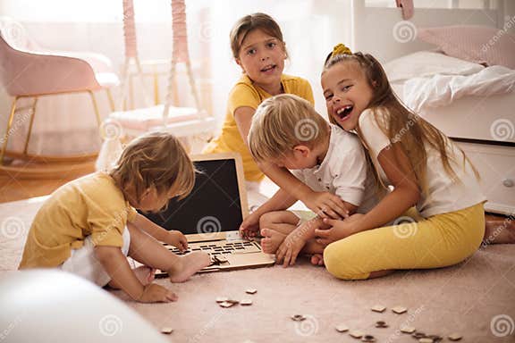 Kids Playing Interactive Games Stock Image - Image of little ...