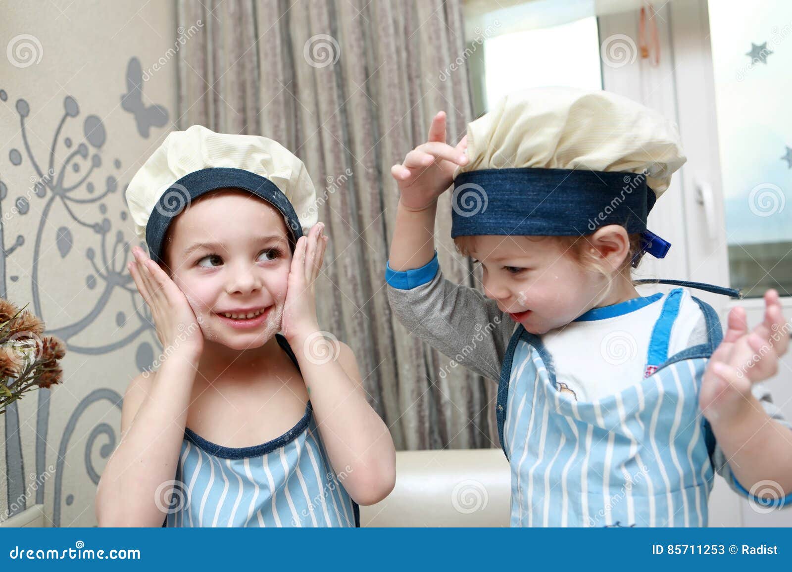 Kids playing in kitchen stock image. Image of cute, enjoyment - 85711253