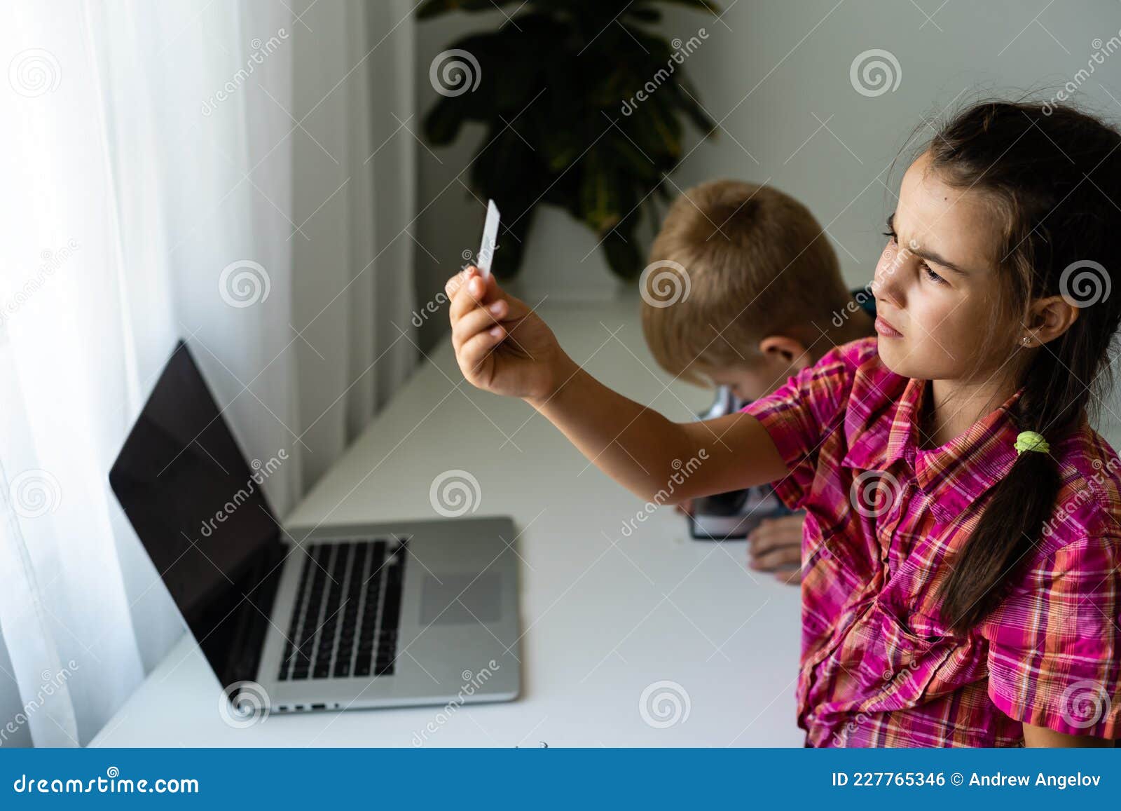Kids Playing with Laptop Computer at Home Stock Photo - Image of ...