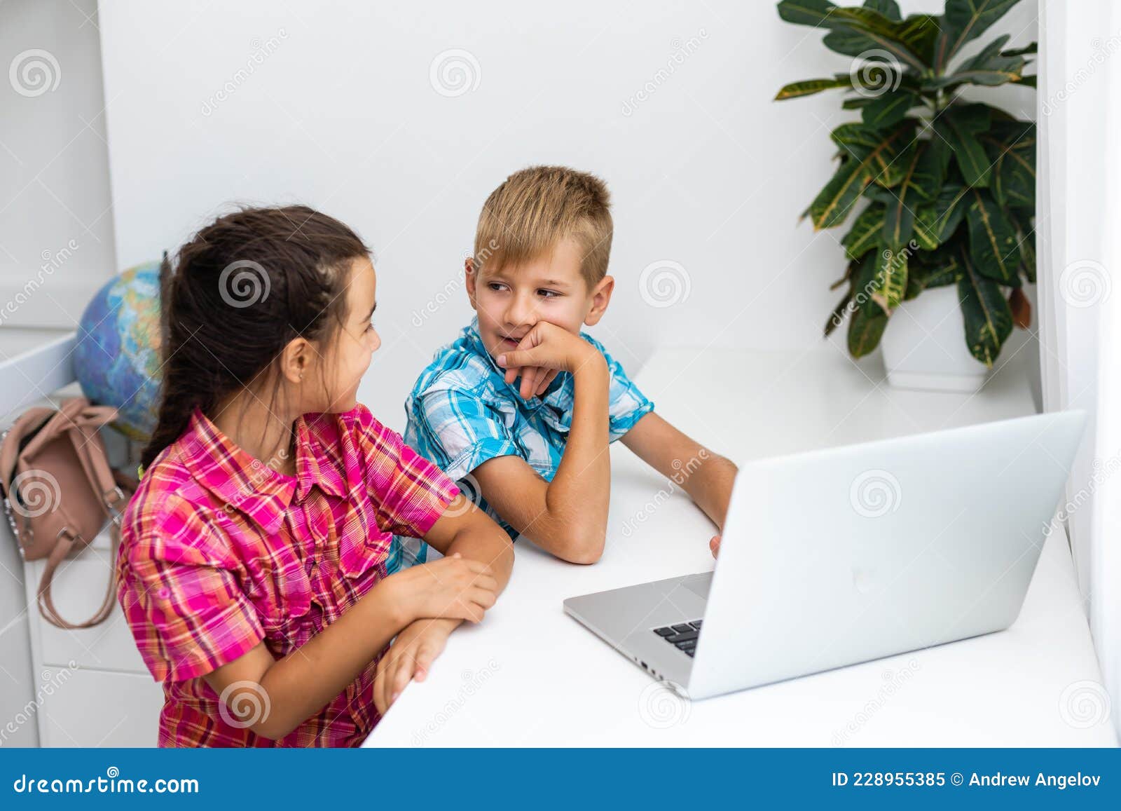Kids Playing with Laptop Computer at Home Stock Image - Image of ...