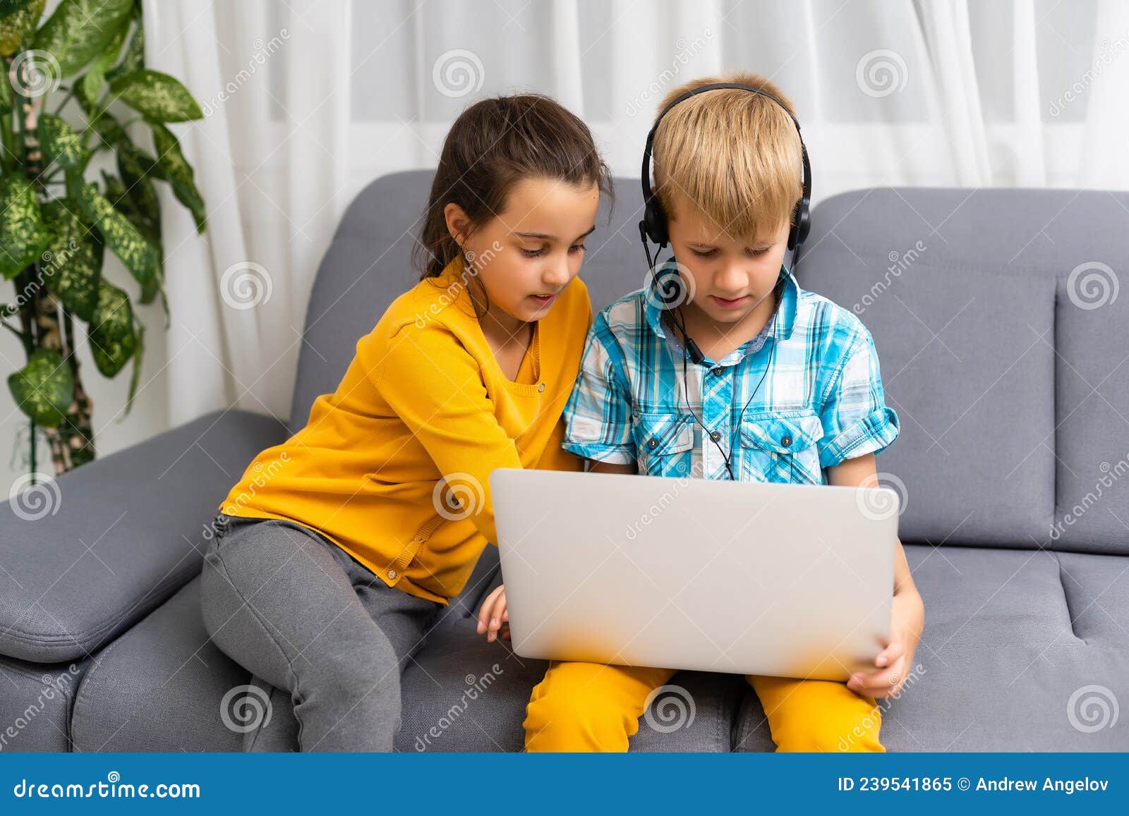 Kids Playing with Laptop Computer at Home Stock Image - Image of ...