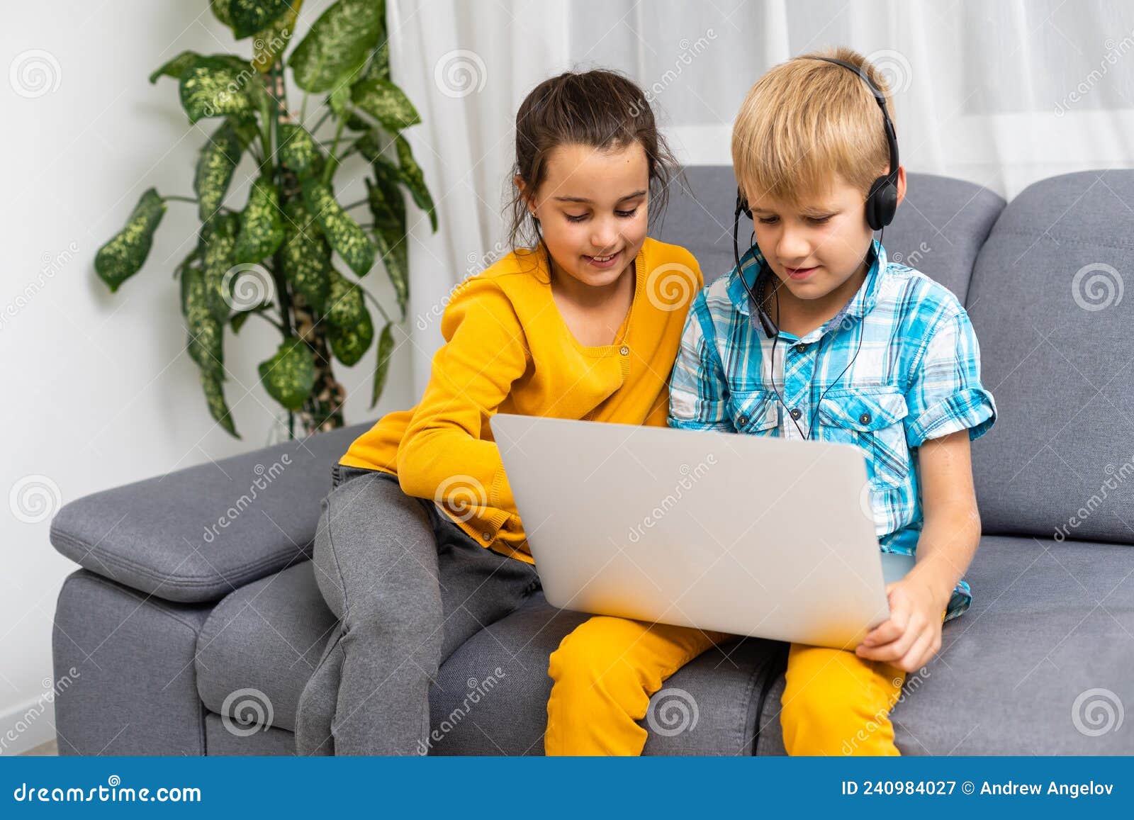 Kids Playing with Laptop Computer at Home Stock Image - Image of ...