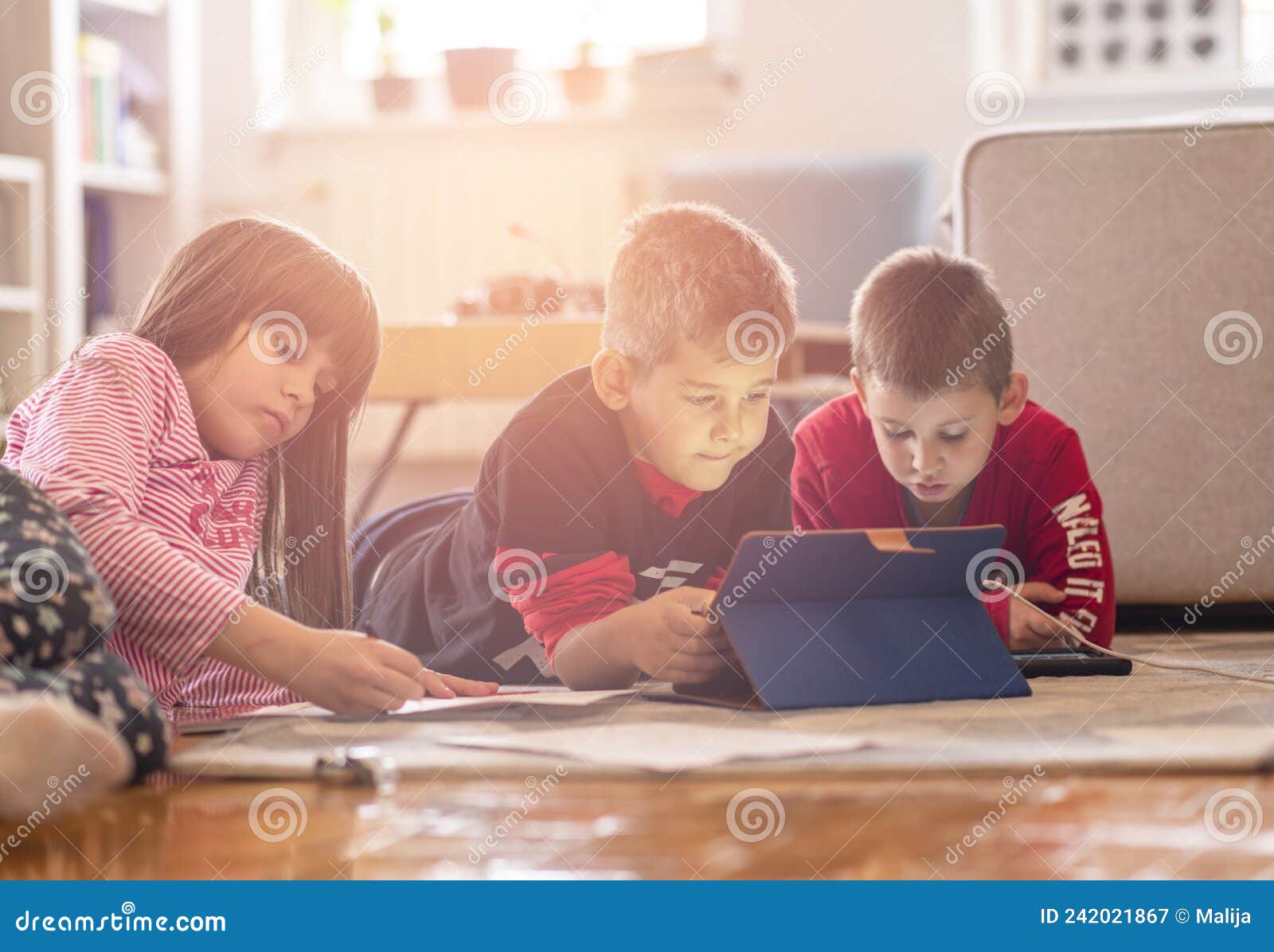 Kids Playing with Laptop Computer at Home Stock Image - Image of ...
