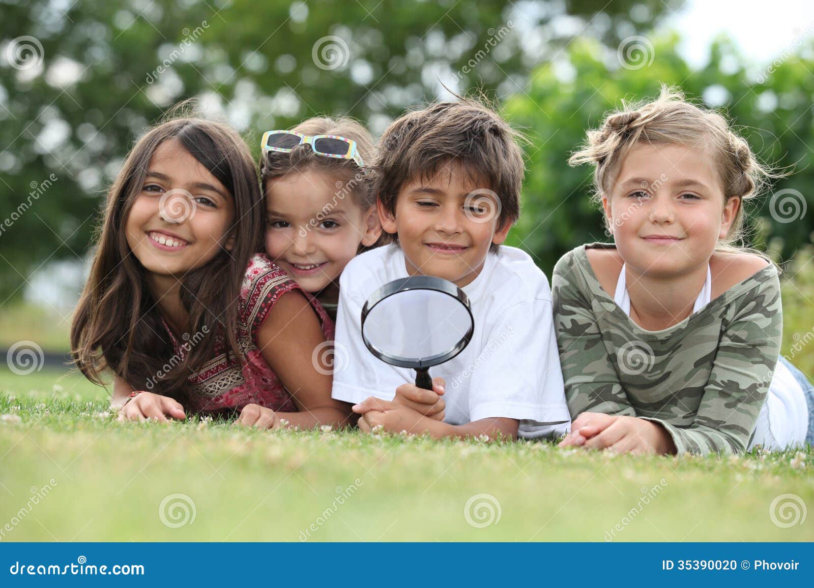 Kids Playing with Magnifying Glass Stock Photo - Image of investigating ...